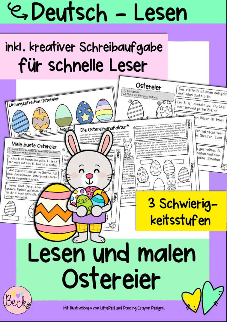 Leserätsel Ostern (Lesen und malen, Logical, Lesestrategien) | Becky