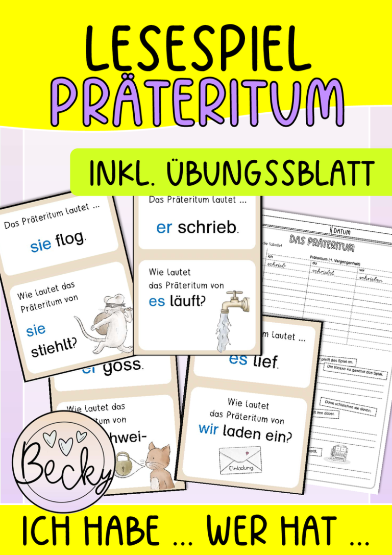 Lesespiel Präteritum (Ich habe, wer hat) inkl. Arbeitsblatt | Becky